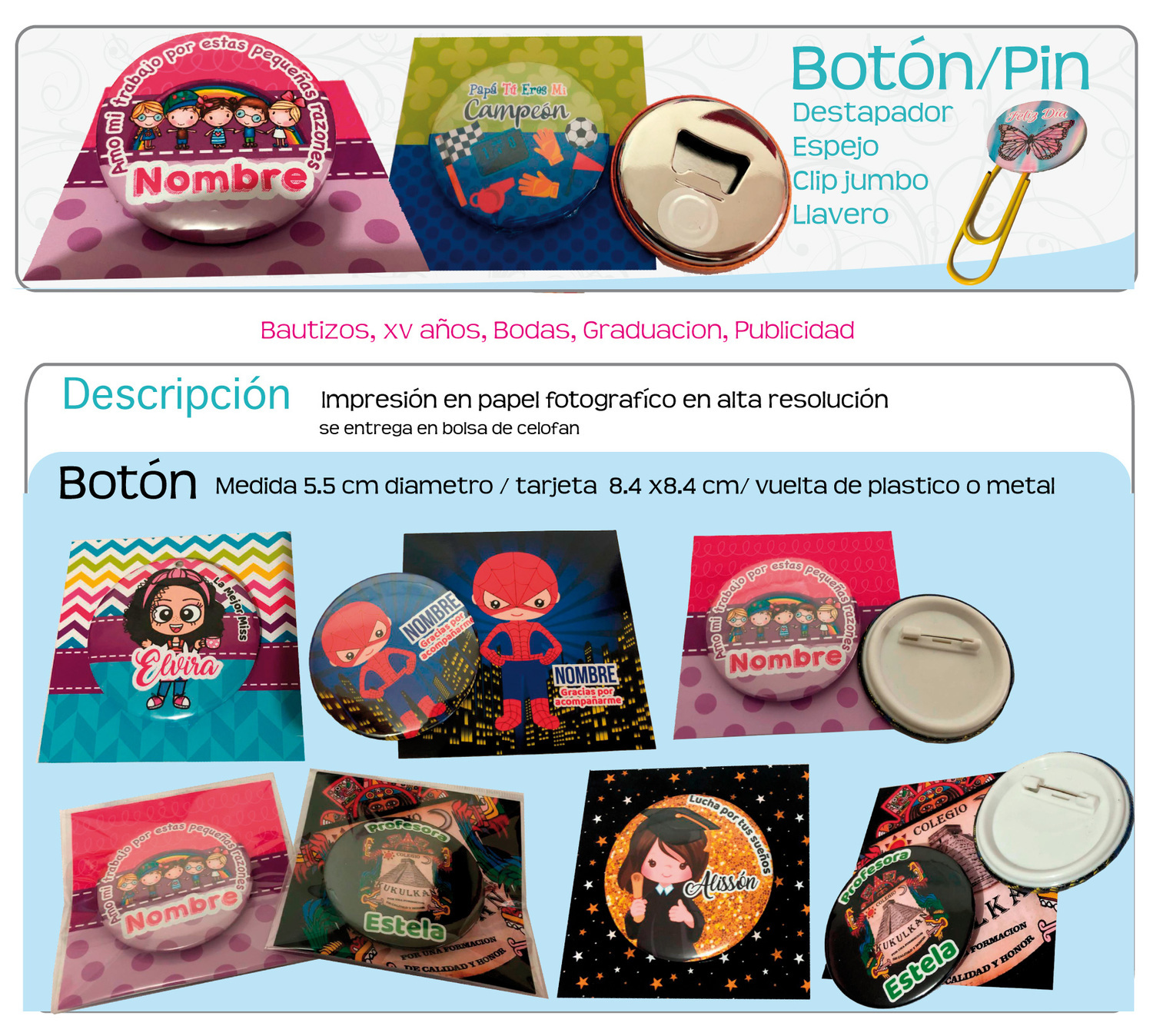 botones pin